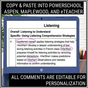 French Immersion Report Card Comments: Grades 4,5,6 - PAST THE POTHOLES
