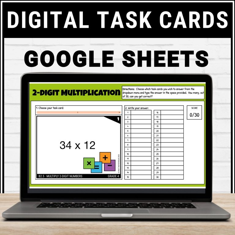 Double Digit Multiplication Practice - Math Task Cards - PAST THE POTHOLES